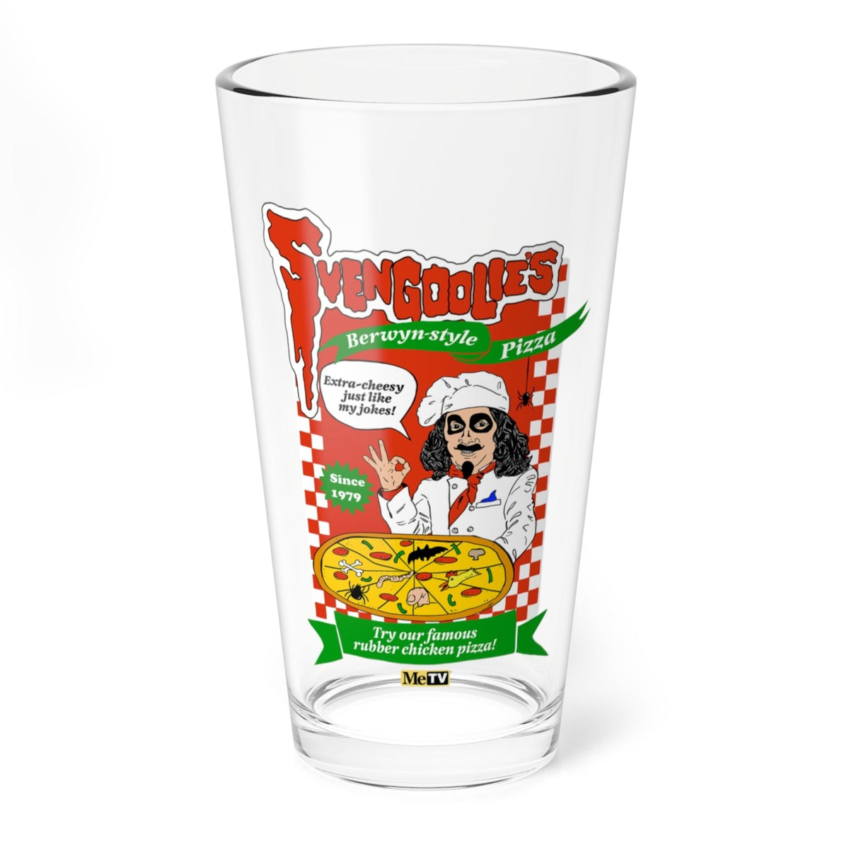 "Svengoolie's Berwyn-style Pizza" Svengoolie® Pint Glass — MeTV Mall