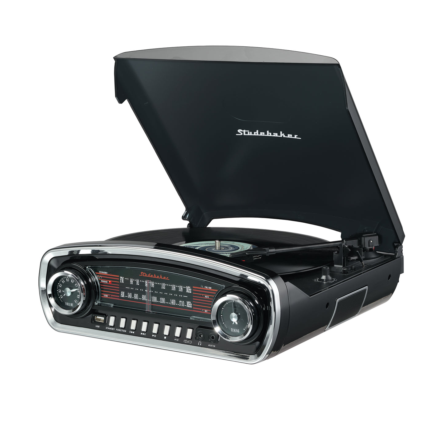 Studebaker 3-Speed Turntable with Bluetooth Receiver and AM/FM Radio ...