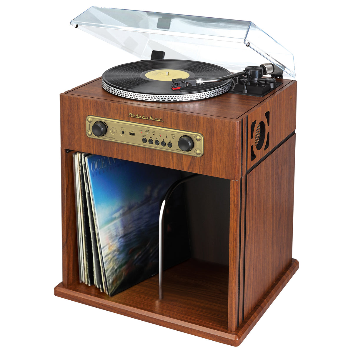 Studebaker Stereo Turntable with Bluetooth Receiver and Record Storage ...